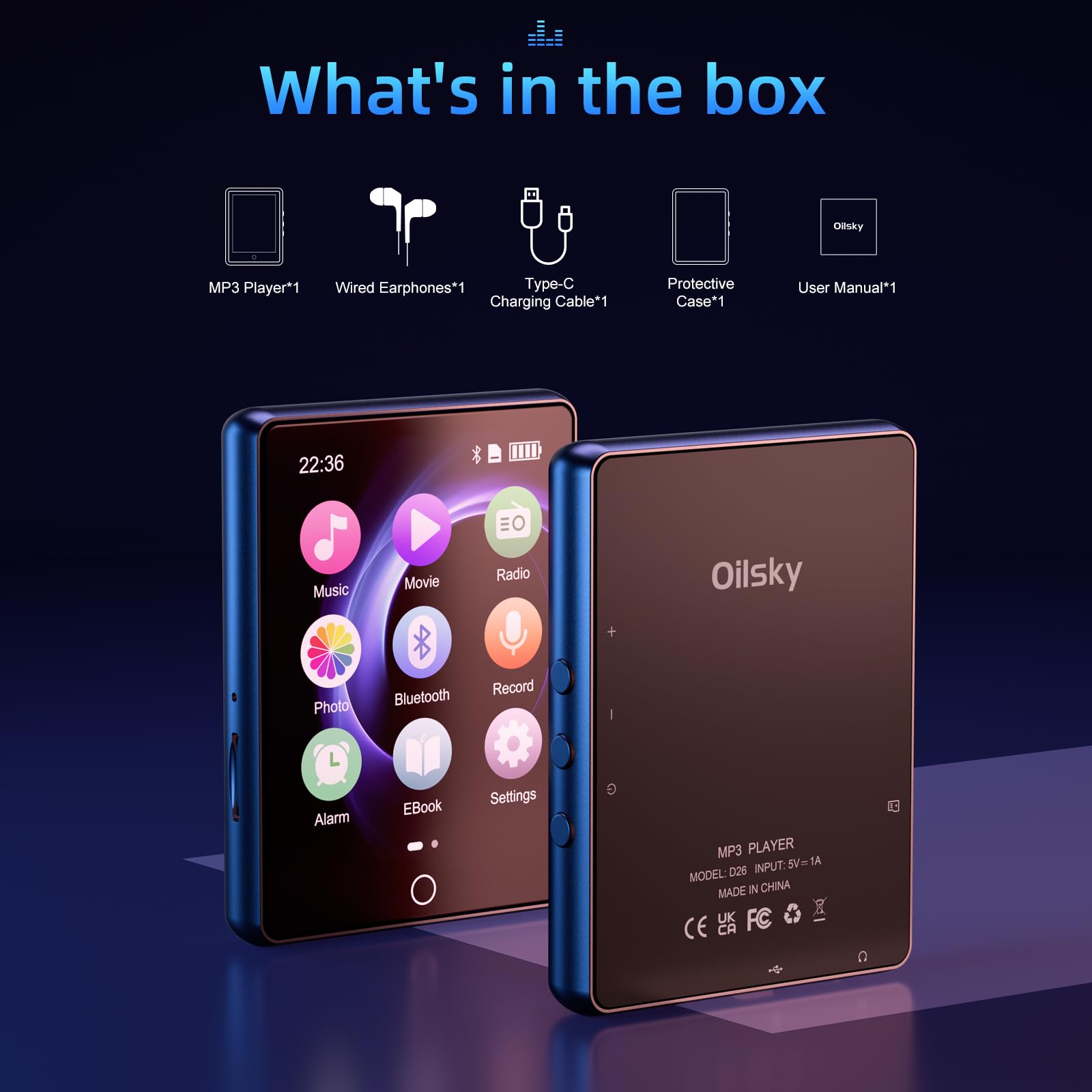 64GB Mp3 Player with Bluetooth 5.3, 2.8" Full Touch Screen Music Player, Portable Digital Lossless Media Player with FM Radio Speaker for Kids, Up to 128GB, Protective Case Headphones Included