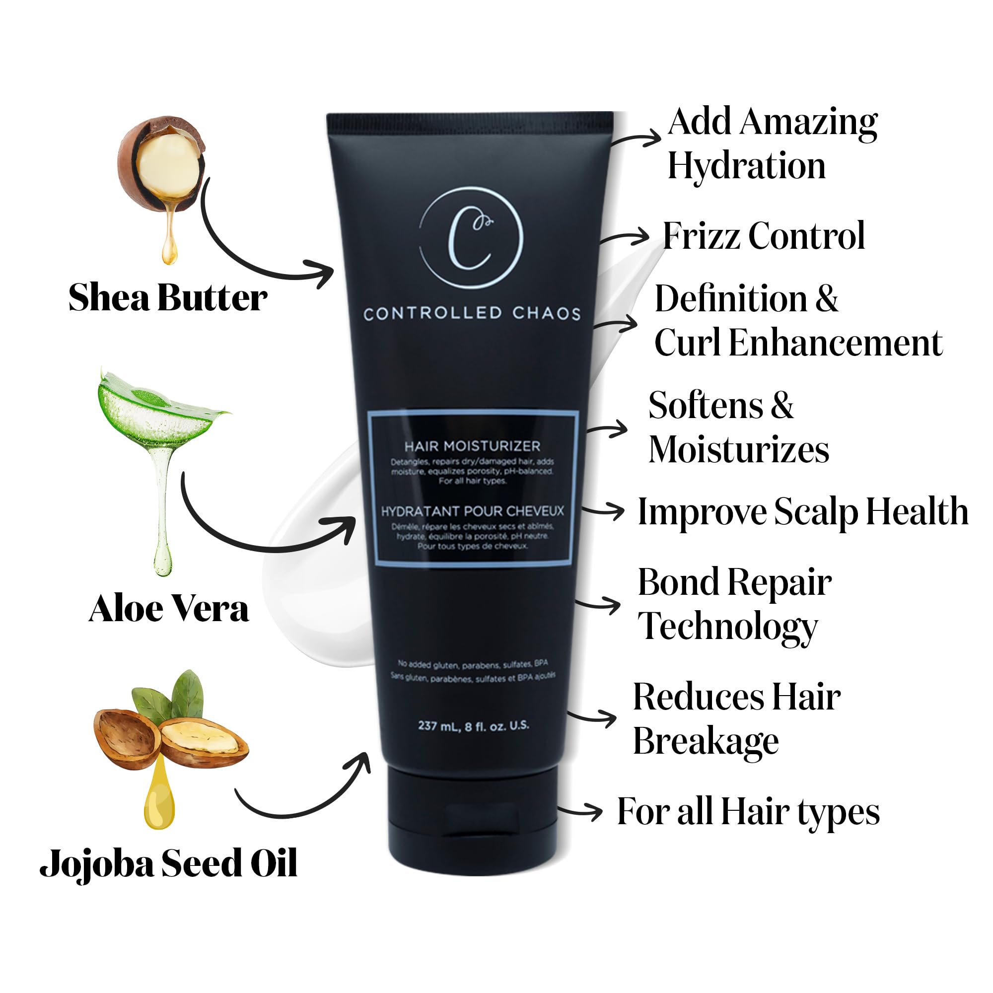 Controlled Chaos Hair Moisturizer for Curly Hair - Paraben & Sulfate Free, Moisturizes & Defines Extra Dry, Curly & Coarse Hair, Leave-in Hair Conditioner - 8 oz