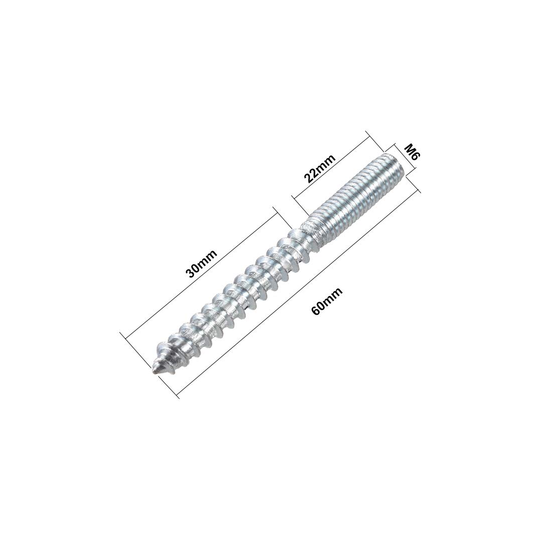 uxcell M6 Hanger Bolts Length 2-3/8"(60mm) Double Headed Bolts Self-Tapping Screw 6mm Wood Joint Furniture Legs 12pcs