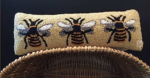 Chandler 4 Corners Artist-Designed Bumblebee Hand-Hooked Wool Decorative Throw Pillow (8β x 24β) Farm & Garden Pillow for Couches & Beds - Low Maintenance - Queen Bee, Honey Bee Lumbar Pillow