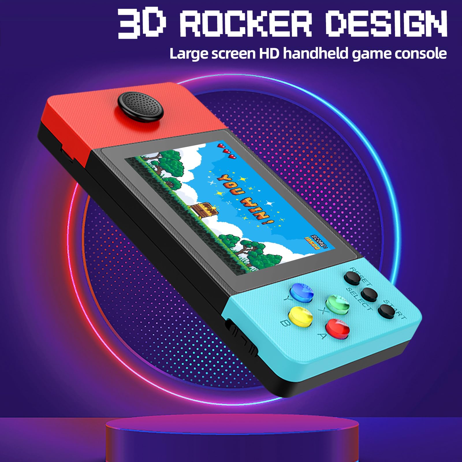 3D Rocker Convenient to Hold Handheld Game Console, Retro Mini Game Player with 500 Classical FC Games 3-Inch Screen Support for TV & Two Players Present for Kids and Adult
