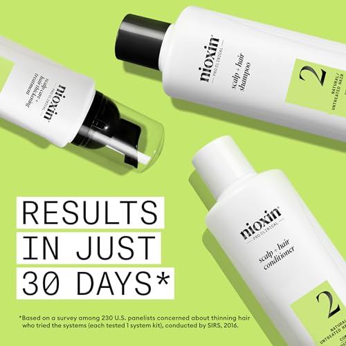 Nioxin System Kit 2 + Thickening Spray, For Natural Hair with Progressed Thinning, Full Size (3 Month Supply)