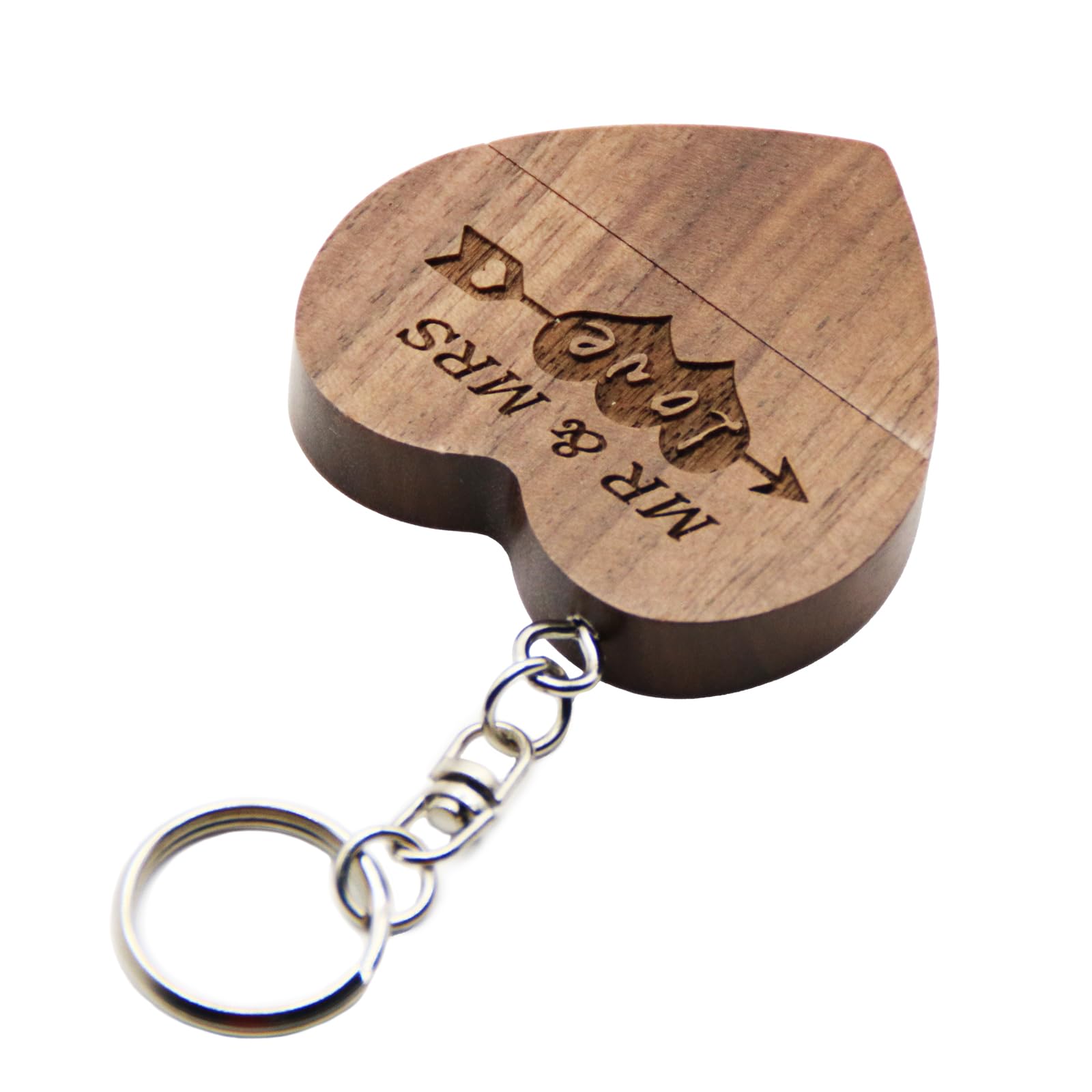 LXSINO 32GB Wood USB 3.0 Flash Drive with Laser Engraved Mr & Mrs Design - 32GB Wooden Heart Shape USB Memory Stick Thumb Drivers with Box for Wedding/Couple/Parents (Walnut 32GB)