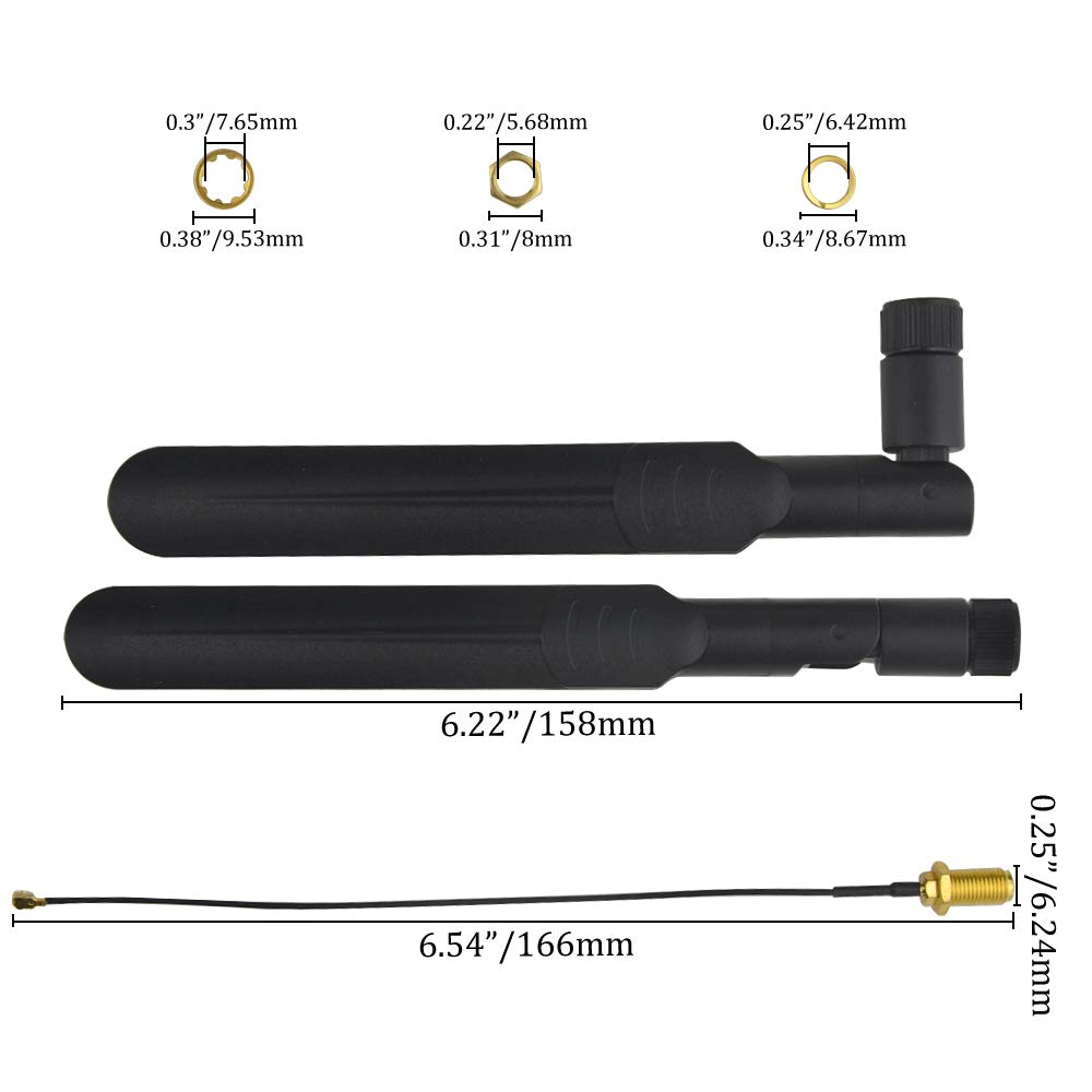 XINGYHENG 2Pcs 2.4G 5G 5.8G Dual Band Glue Stick Antenna Omnidirectional High-gain with Female Pigtail Cable 6.5 inch for Router Antenna