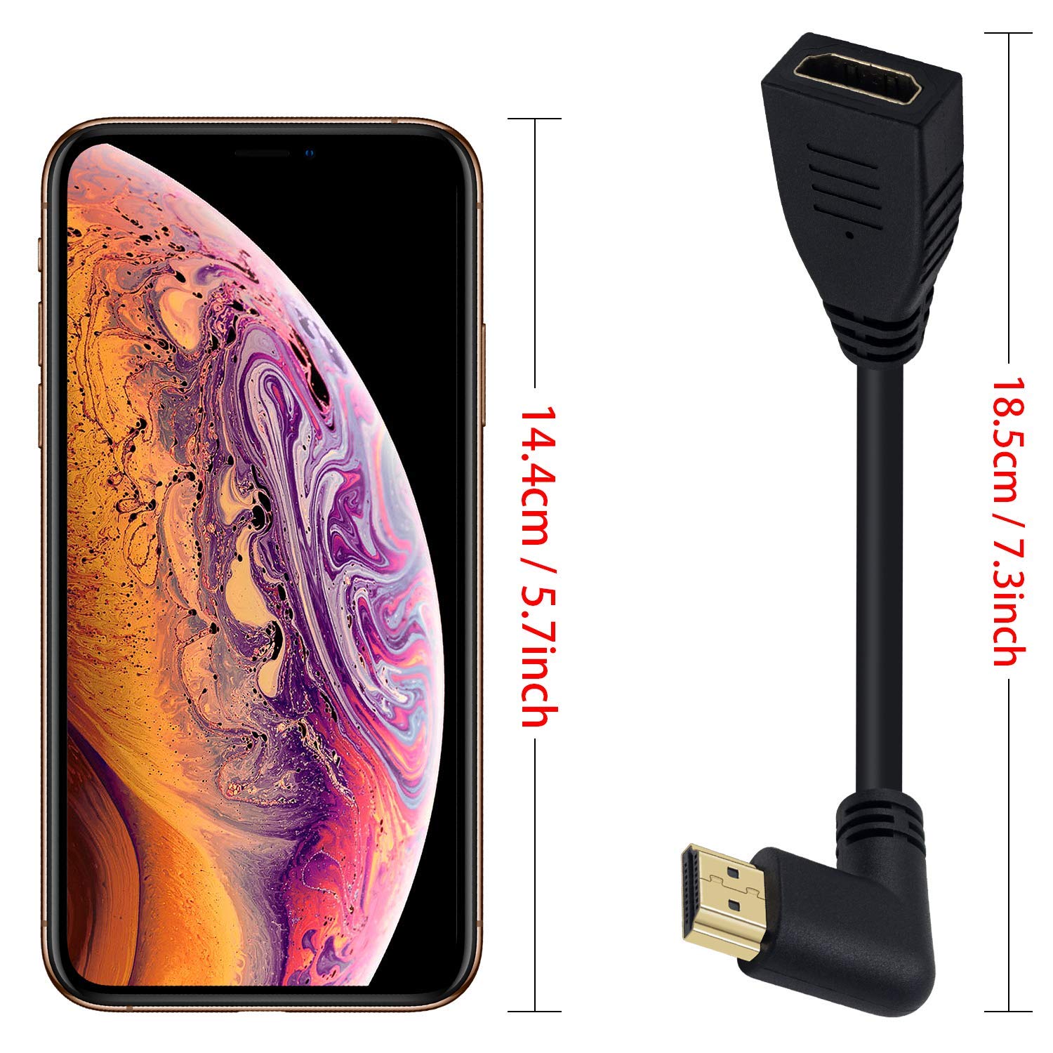 Poyiccot 8K HDMI Extension Cable, Short 8K HDMI 90 Degree Right Angle Male to Female HDMI 2.1 Cable Adapter 48Gbps with 8K 60Hz Video and 3D HDR for TV/Xbox /PS4 /PS5 (Right M/F), 0.5feet