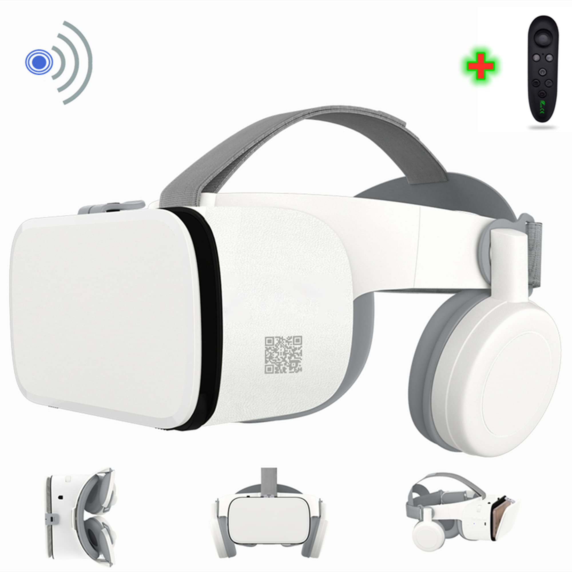 3D Virtual Reality Glasses, VR Headset for iPhone and Android Phones, Goggles with Wireless Headphones for IMAX Movies & Play Games with Remote Controller (White)
