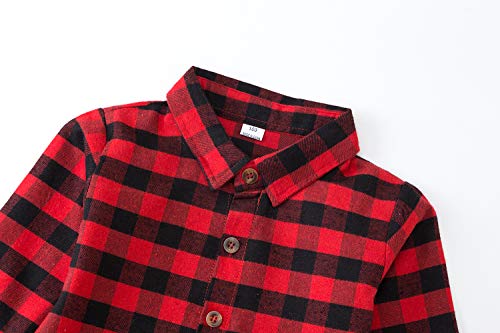 Toddler Baby Boy Girl Plaid Shirt Long Sleeve Button Down Red Flannel Tops Clothes