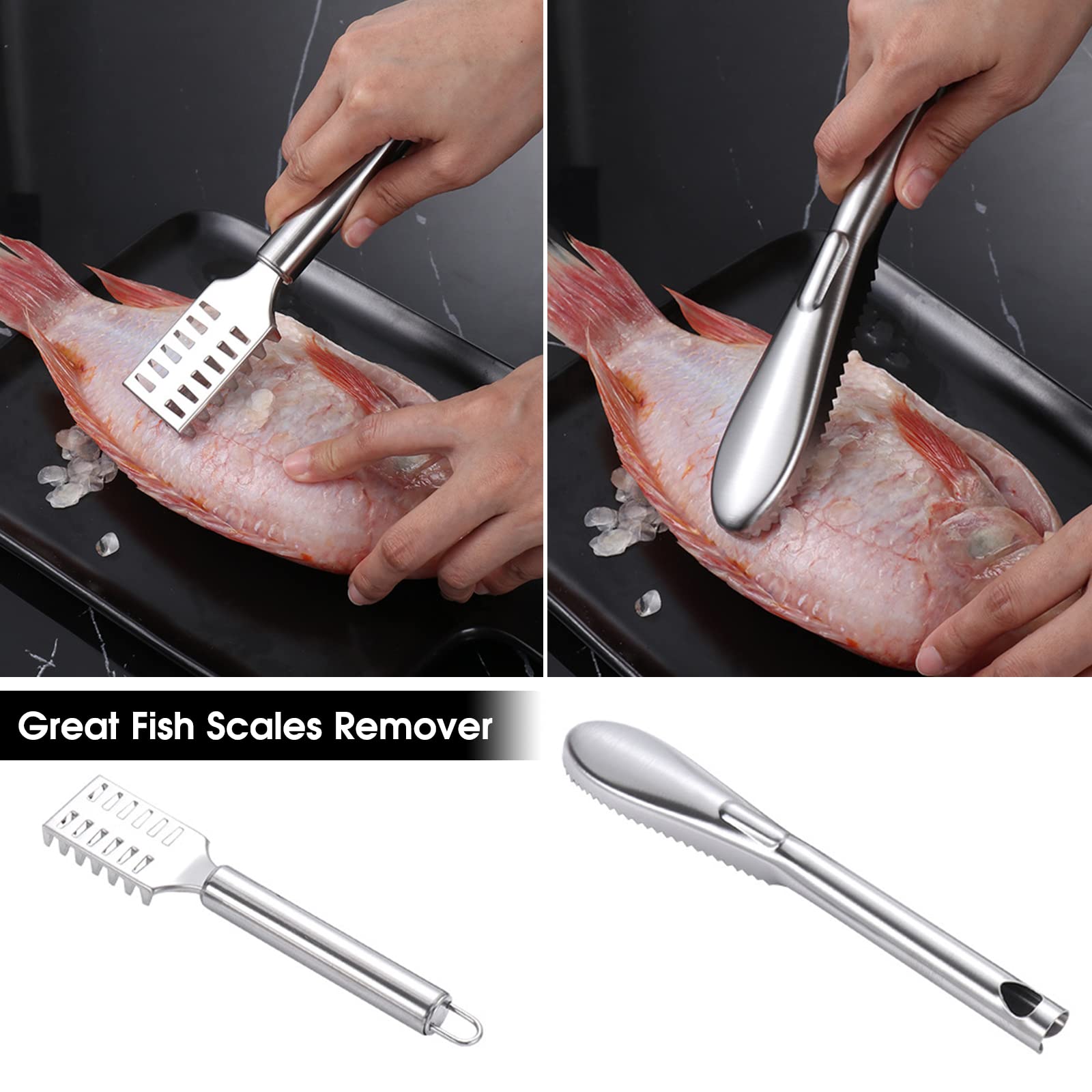 4 Pieces Stainless Steel Fast Remove Fish Skin Brush Plastic Fish Scales Graters Scraper Easy Kitchen Cleaning Tool (4pcs Set)