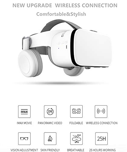3D VR Headset Virtual Reality VR for Phone, Wireless Bluetooth VR Headset Helmet Stereo 110°FOV,Compatible for Android iOS iPhone 12 11 Pro Max Mini X R S 8 7 Samsung 4.7-6.2" Cellphone