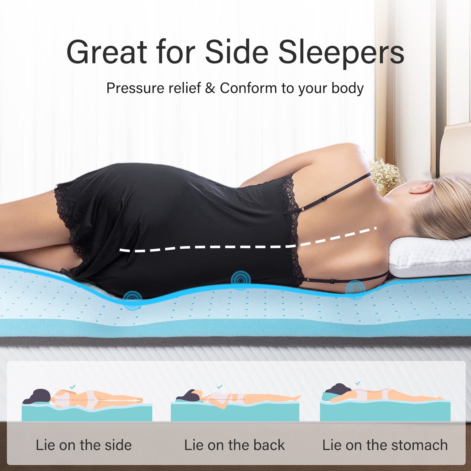 Maxzzz Twin Mattress Topper,3 Inch Ventilated Design Memory Foam Queen Mattress Topper,Cooling Gel Infused Swirl Foam Pad for Pressure Relief Back Pain, CertiPUR-US Certified