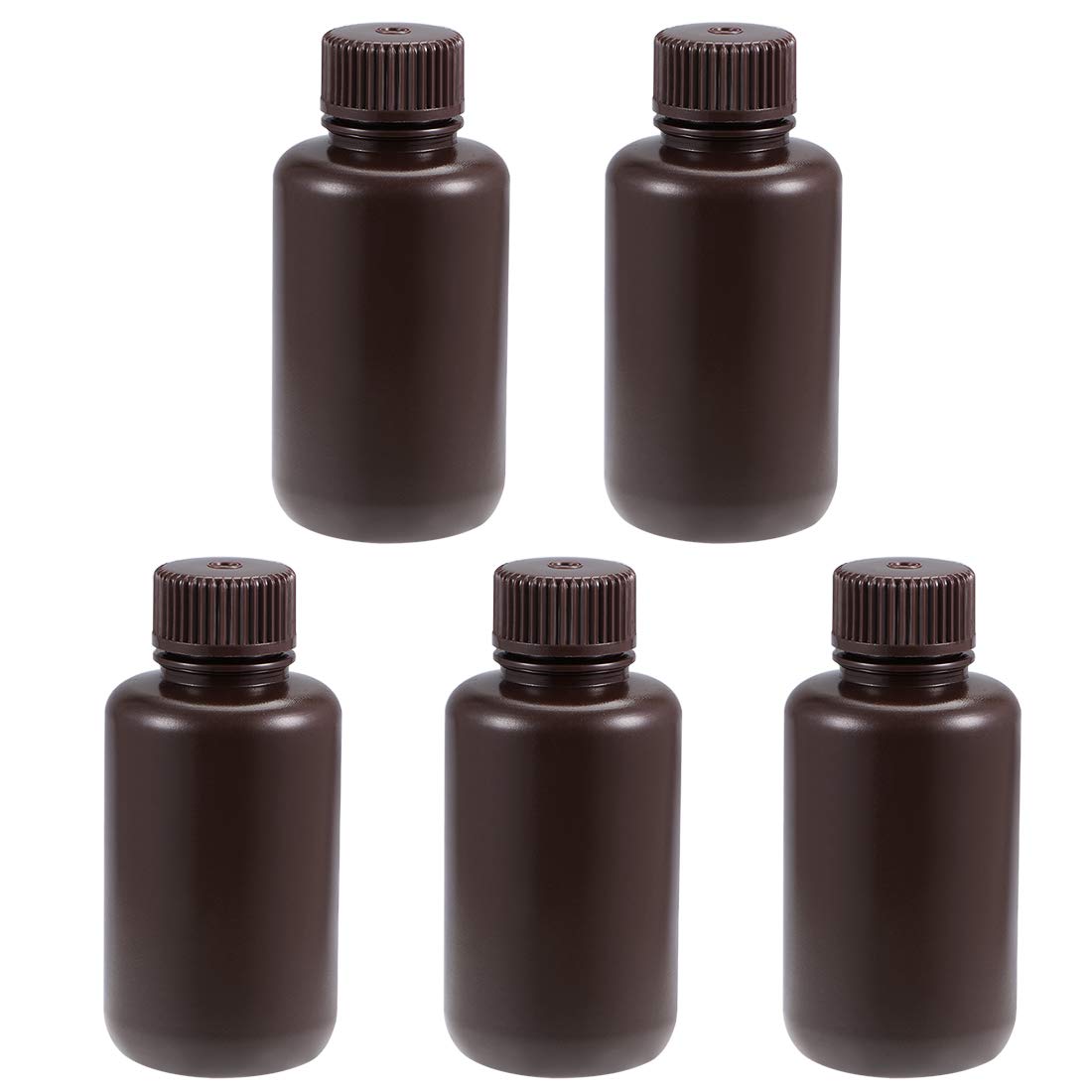 uxcell Plastic Lab Chemical Reagent Bottle 100ml/3.4oz Small Mouth Sample Sealing Liquid Storage Container Brown 5pcs