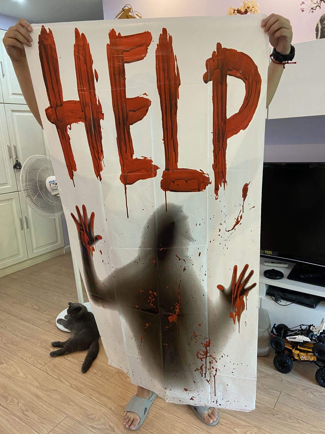 Angmart 2PCS Halloween Giant Bloody Window Posters Window Clings Party Decoration Haunted House Door Cover Creepy School Dormitory Window 60" x 60"