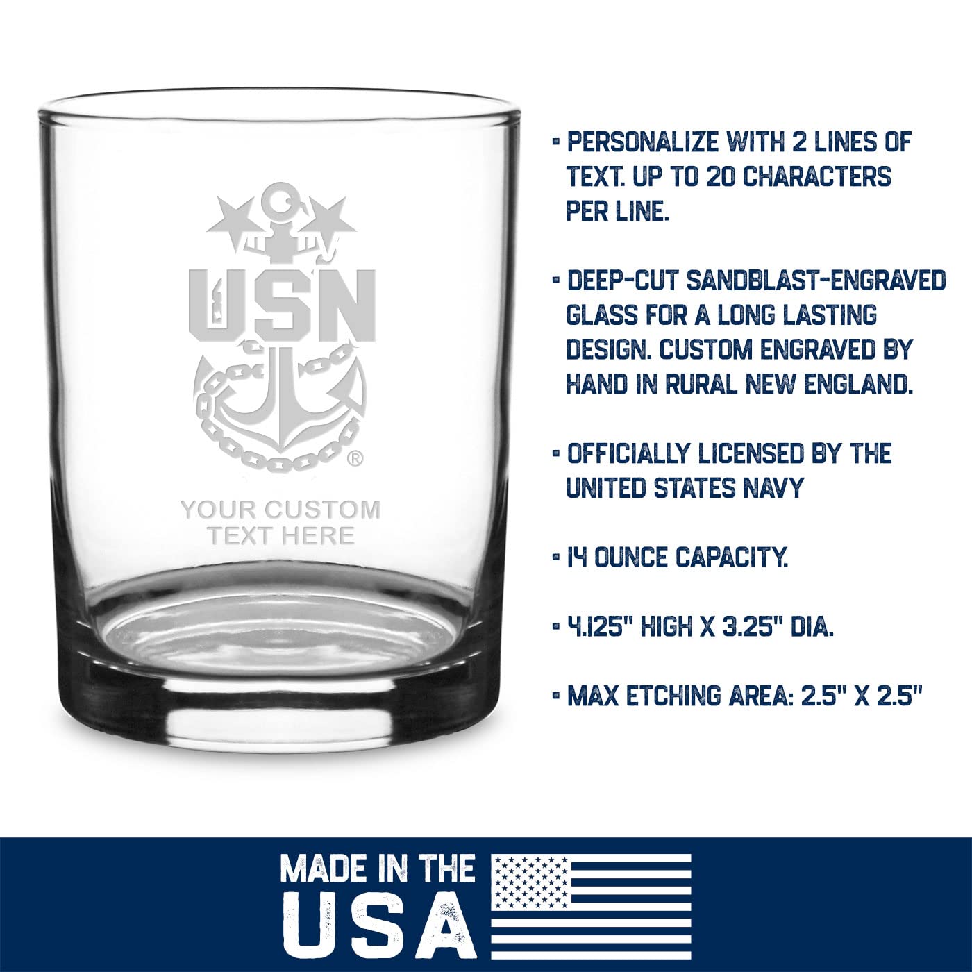 7.62 DESIGN Personalized U.S. Navy Master Chief Petty Officer 14 oz. Double Old Fashioned Glass