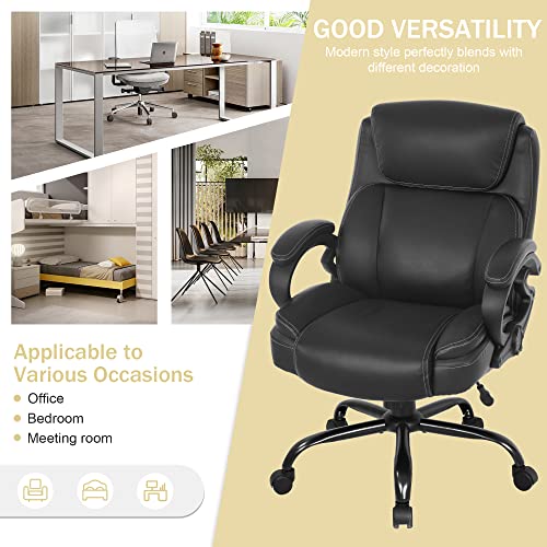 400lbs Big and Tall Office Chair Ergonomic Wide Seat Desk Chair with Head Lumbar Support Armrest, Heavy Duty Adjustable Rolling Swivel Computer Chair 43" H High Back PU Leather Executive Task Chair