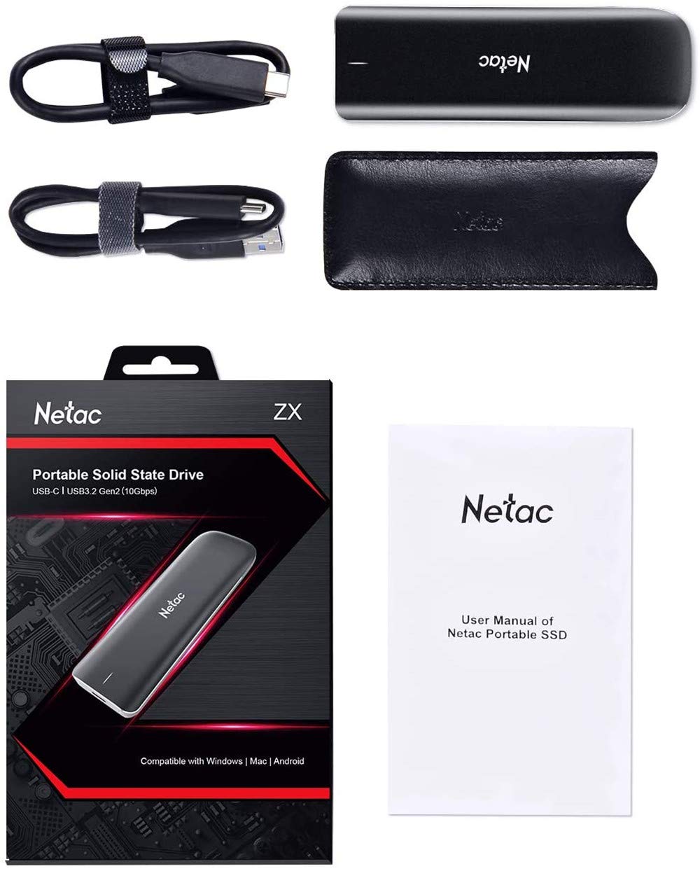 Netac SSD External Drive, 500GB Portable SSD for Type C, Up to 980MB/s, NVME SSD PCIE, USB 3.2 Gen2 10Gbps External Solid State Drive