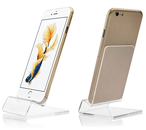 KeCool Universal Mobile Cell Phone Stand Clear Acrylic Display Mount Holder - Durable Transparent Rack Stand Holder for iPhone X 8 7 6s Plus 5s Samsung Huawei Max 5.5" Smartphone Shown (2 Packs)
