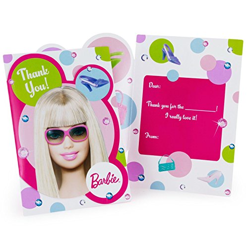 amscan Barbie All Dollβd Up Folded Thank You Cards, 8-Count