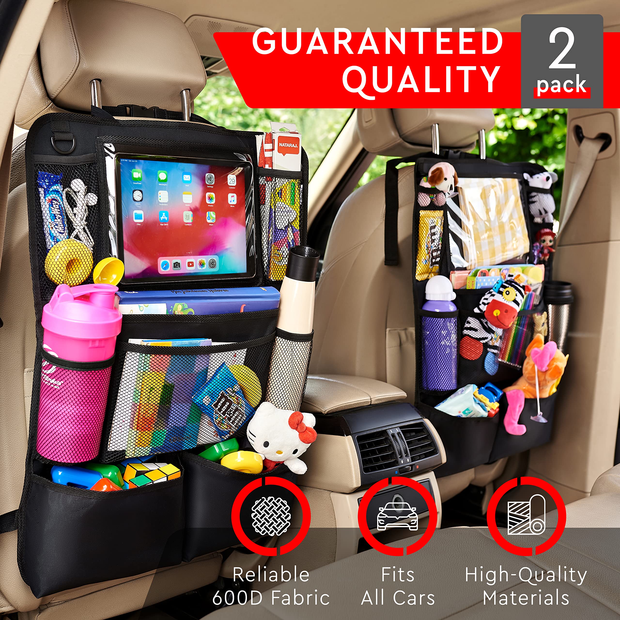 Helteko Backseat Car Organizer (Pack of 2) Booster Car Seat Protector (Pack of 2), Black