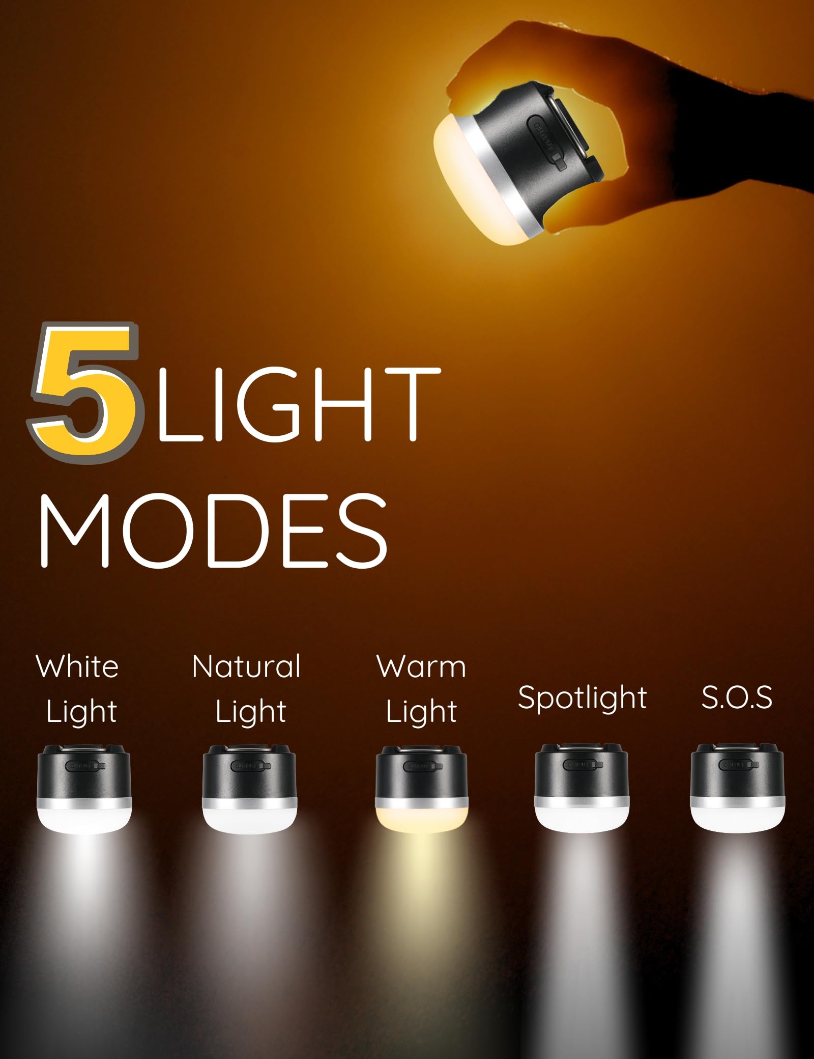 Joyzy Camping Lantern Rechargeable, LED Camping Light with 5 Light Modes, Outdoor Rechargeable Lantern, Adjustable Brightness Mini Hanging Lantern for Camping (Black)