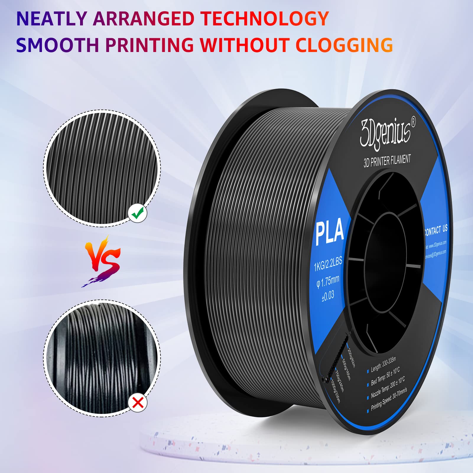 3Dgenius PLA 3D Printer Filament PLA Filament 1.75mm 250g Spool 3D Printing Filament 1.75mm PLA Filament Dimensional Accuracy +/- 0.03mm, Grey PLA Fit Most FDM Printers