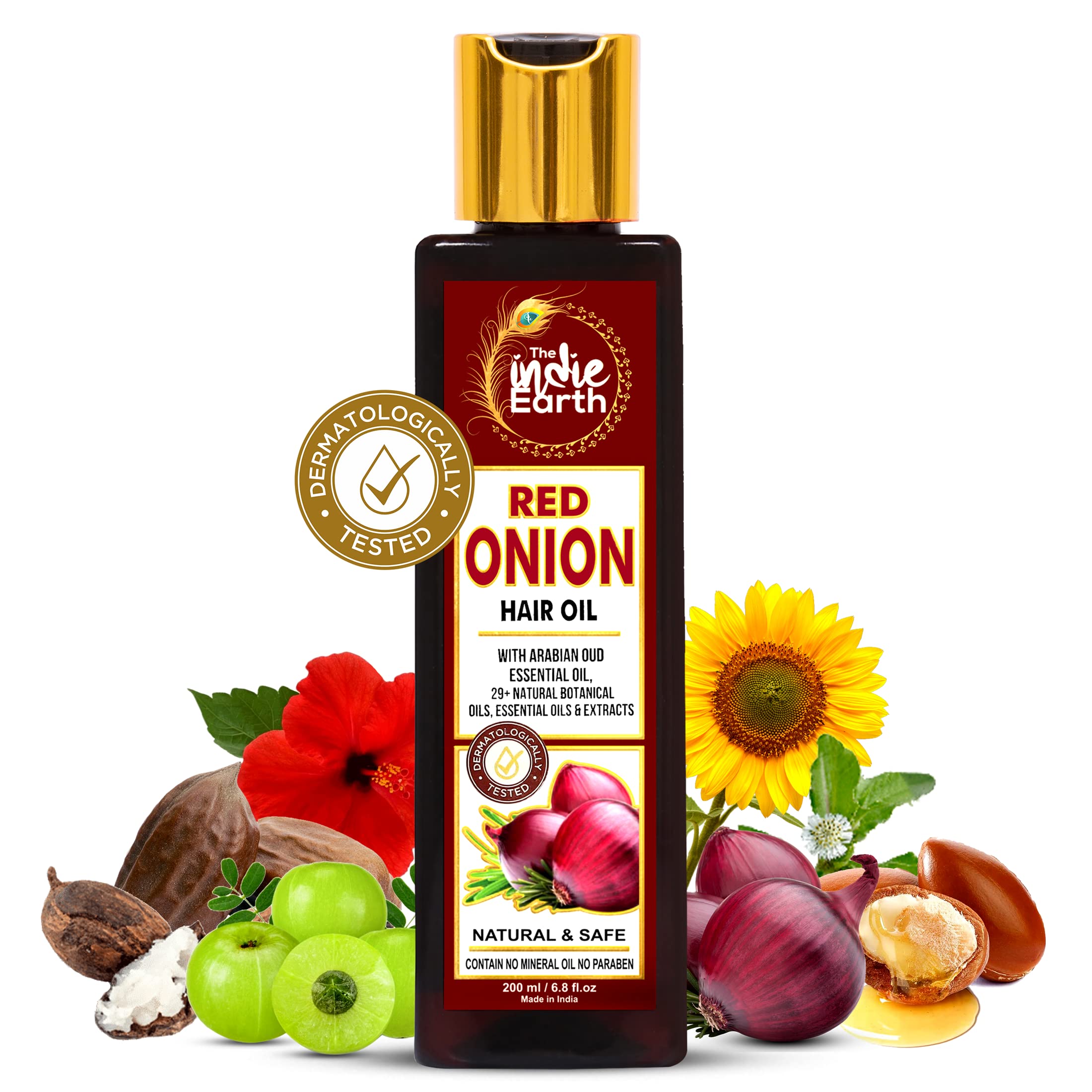 Red Onion Hair Growth Oil - Anti Hair Fall Enriched with 29+ Natural Herbs, Extracts & Oils Including Argan, Jojoba, Rosemary & Black Seed - 200ml