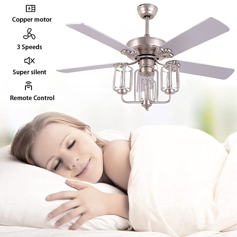 52Inch LED Vintage Ceiling Fan Classical Fan with 3 Lights Reversible Blades 3 Speed Ceiling Fan Mute Motor for Bedroom Living Room …