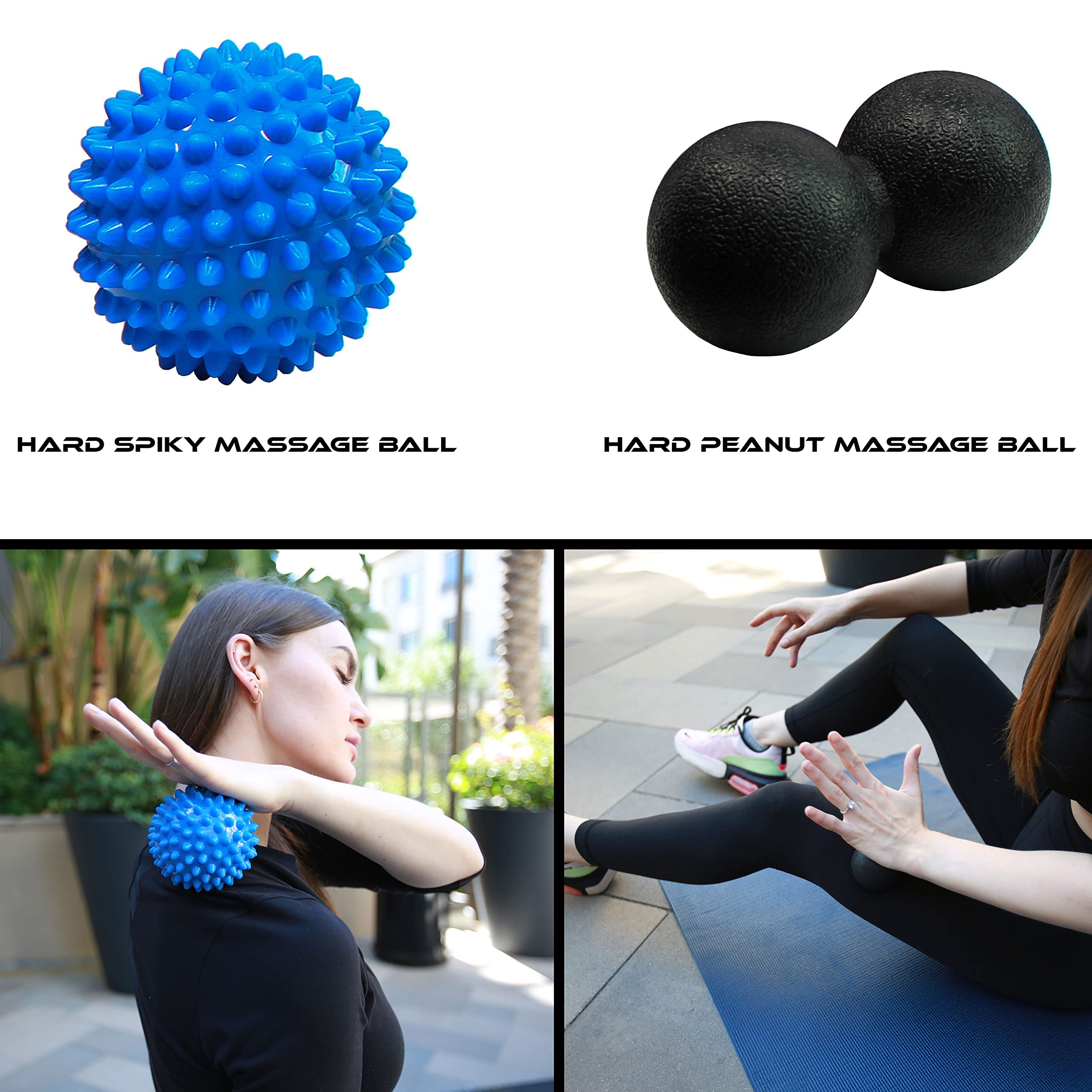 4 in 1 Foam Roller with Spiky and Peanut Massage Ball - Back-Roller with Massager Balls, Speckled Firm Muscle Rollers for Physical Therapy, Pilates, Yoga, Workout, Stretching, Balance & Core Exercises
