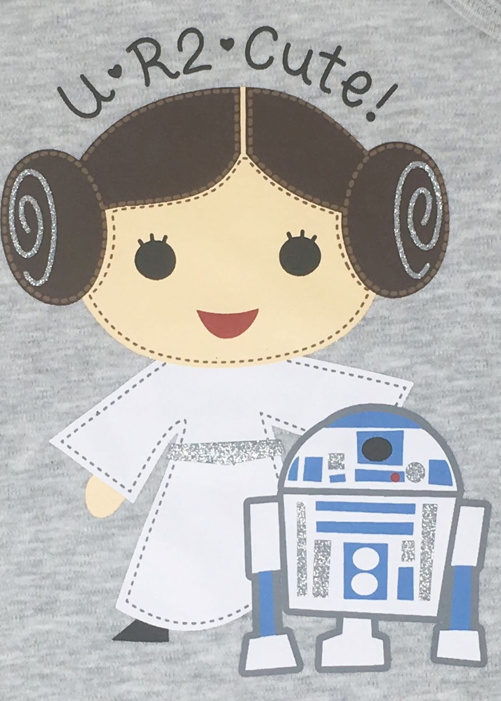 STAR WARS C-3PO Princess Leia Chewbacca R2 D2 Newborn Baby Girls Bodysuit and Romper Grey 0-3 Months