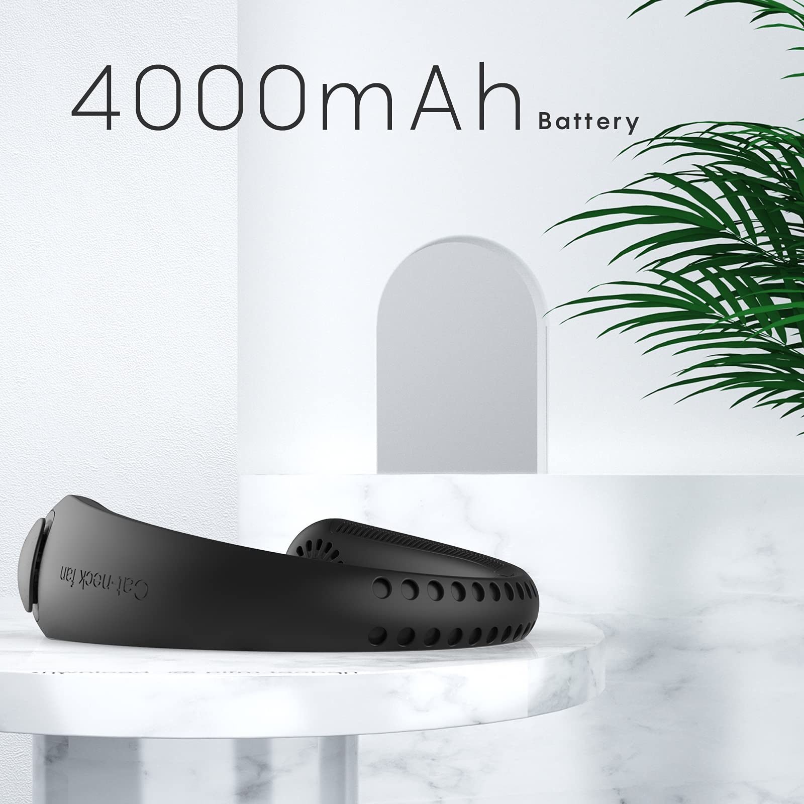 AOBOR Portable Neck Fan, 4000mAh Leafless USB Hanging Neck Fan, Wearable Personal Fan, Rechargeable, Black