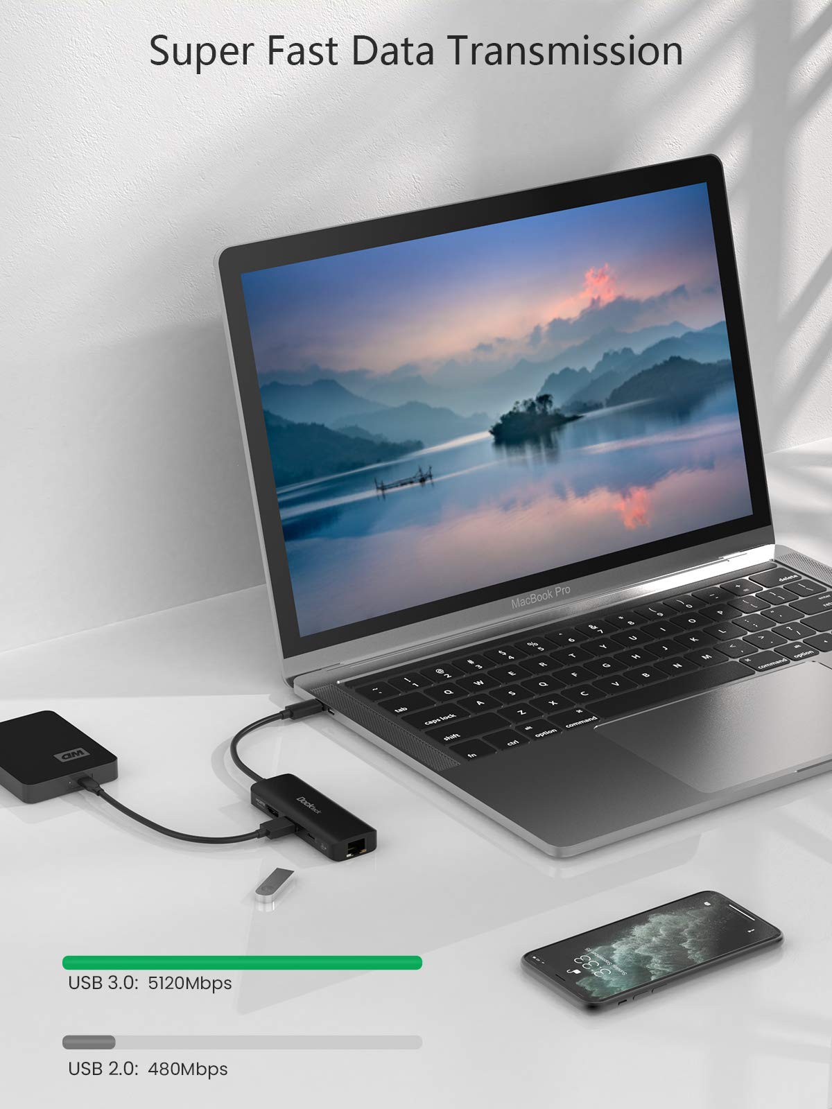 USB C Ethernet Hub 4K 60Hz, dockteck 4-in-1 USB C PD Ethernet Hdmi Dongle with 4K 60Hz HDMI, 1Gbps Ethernet, 100W PD, USB 3.0 for MacBook Pro/Air M1 2020, iPad Pro 2021, iPad Air 2020 and More