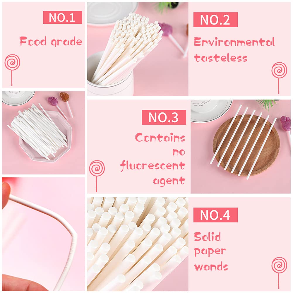 500PCS 4-Inch White Lollipop Sticks,Paper Sucker Stick,Cake Pops Stick for Candy Melt,Dessert,Cake Pops,Chocolate and Cookie(3mm)