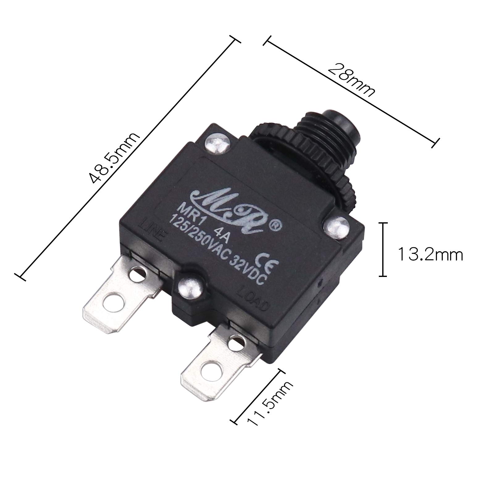 RKURCK 125/250V AC 32V DC Push Button Circuit Breaker 4 Amps, Thermal Overload Protector Switch, Manual Reset Thermal Circuit Breaker 4A