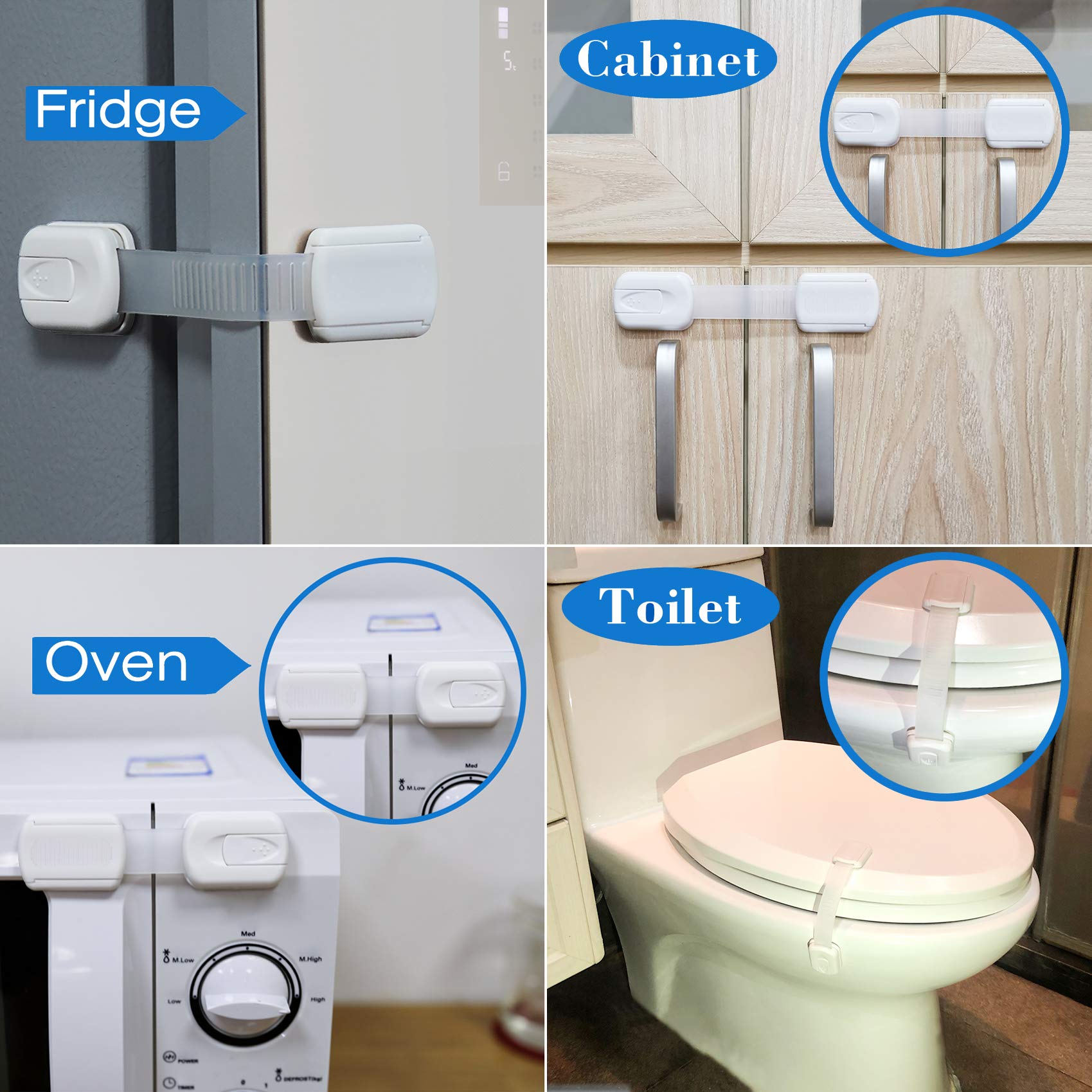 6PCS Premium Child Safety Strap Locks, Drawer Locks Baby Proofing, Refrigerator Lock Child Proof, Cabinet Locks for Babies, Childproof Cabinet Latches for Fridge, Toilet, Adhesive Latch No Drilling