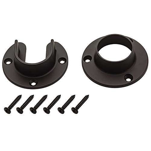 Wideskall Heavy Duty Stainless Steel Closet Pole Sockets Rod End Support with Screws (Matt Black, 1 Set)