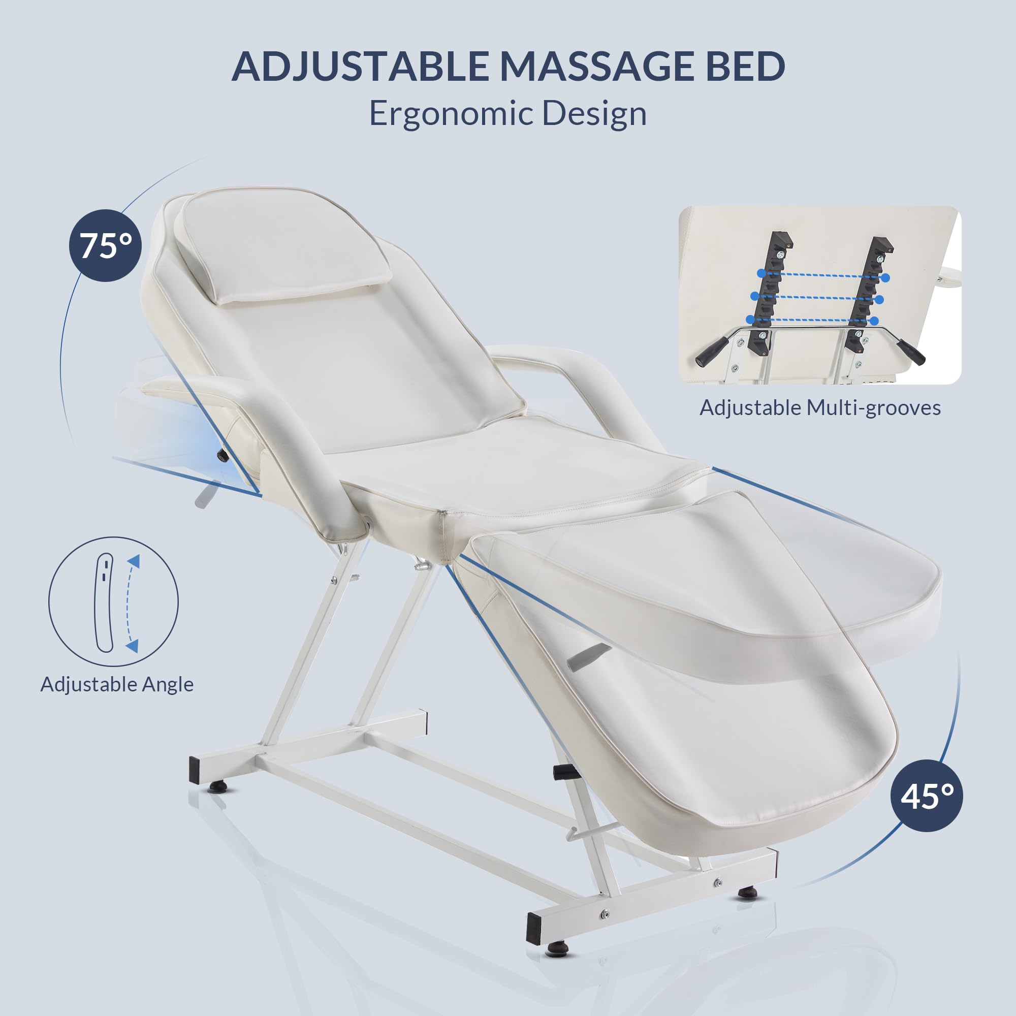 BELLAVIE Adjustable Table Chair Salon Bed for Professional Massage Facial Lash Beauty Treatment Spa Tattoo Eyelash Microblading Esthetician Equipment - White