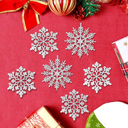 40PCS Christmas Snowflakes Glitter Ornaments Christmas Tree Decorations Window Decorations for Home Holiday Party 4 Inch, Silver