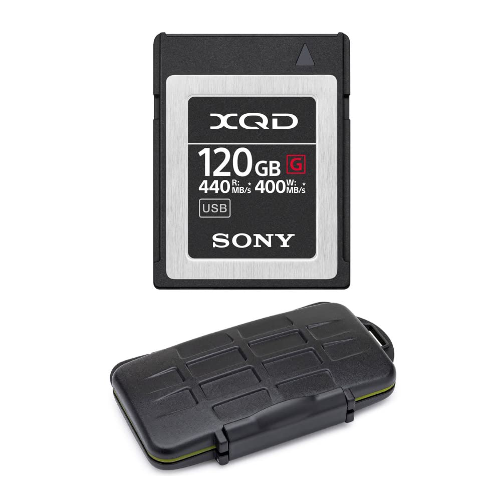 Sony 120GB XQD G Series Memory Card Bundle with Rugged Memory Storage Carrying Case (2 Items)