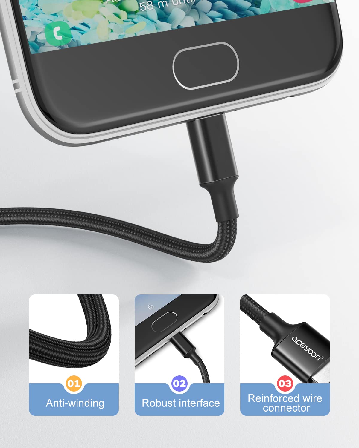 aceyoon Short Micro USB Cable 1ft, Braided USB 2.0 Micro USB Max 3.2A Support QC3.0 Fast Charging and Data Sync Charger Cord Compatible for Kindle, Galaxy S7 Edge, Moto G5/G5S Plus, Xperia Z3/Z5