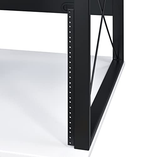 Acme Furniture Megara 72" x 30" Rectangular Metal Storage Music Desk, Included Wheels, Multiple Functional & Storage Spaces, in White and Black Finish