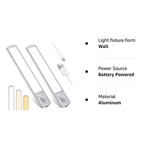 66-LED Under Cabinet Lights Motion Sensor - 3 Color Temperature Yellow/White Dimmable Wireless Closet Lighting w/ Rechargeable 1000mAh Battery, Indoor Night Lights for Kitchen Drawer Cupboard - 2Pack