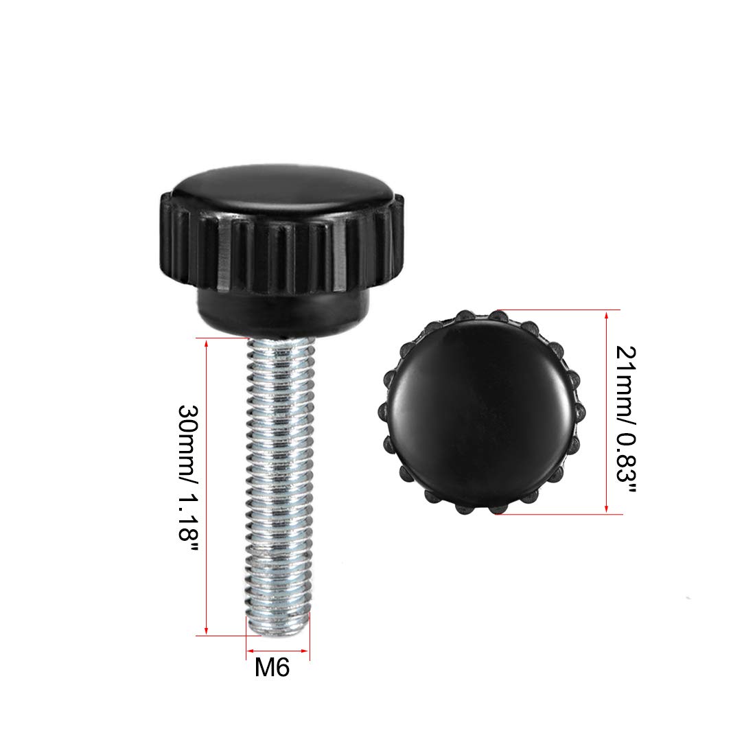 uxcell M6 x 30mm Metric Male Thread Knurled Clamping Knobs Grip Thumb Screw on Type Plastic Threaded Hand Bolt Knobs Black 2 Pcs