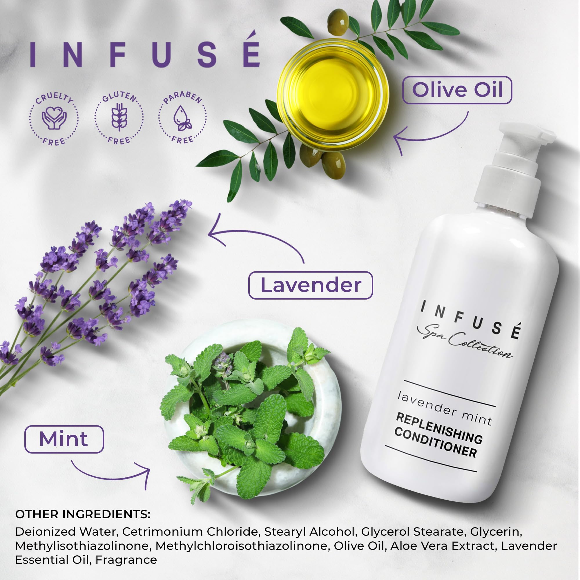Terra Pure Infuse Lavender Mint Conditioner | Spa Collection | Hotel Amenities in Pump Bottle | 10.14 oz. / 300 ml (Single Bottle)