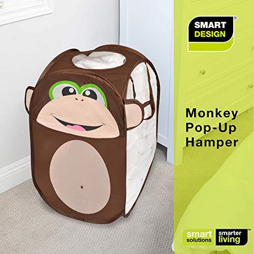 Smart Design Kids Pop Up Organizer with Animal Print - VentilAir Mesh Netting - for Toddlers, Baby Clothes, Plushies, and Toys - Home Organization - Hamper - 13 x 21 Inch - Brown Monkey