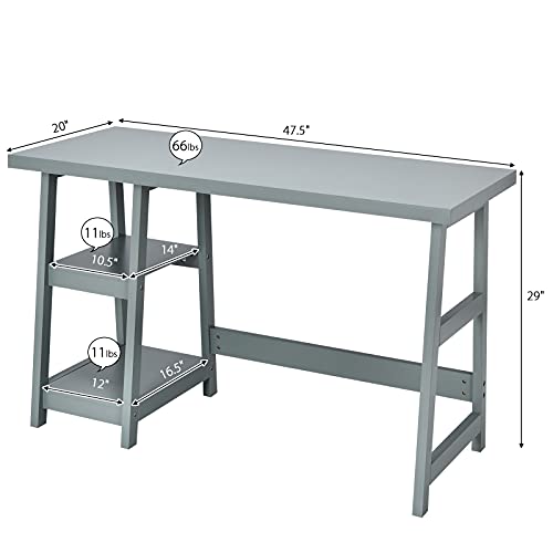 Tangkula Computer Desk with Shelves, Modern Trestle Desk Home Office Desk with Storage Shelf, Space Saving Study Writing Desk, Desk for Bedroom