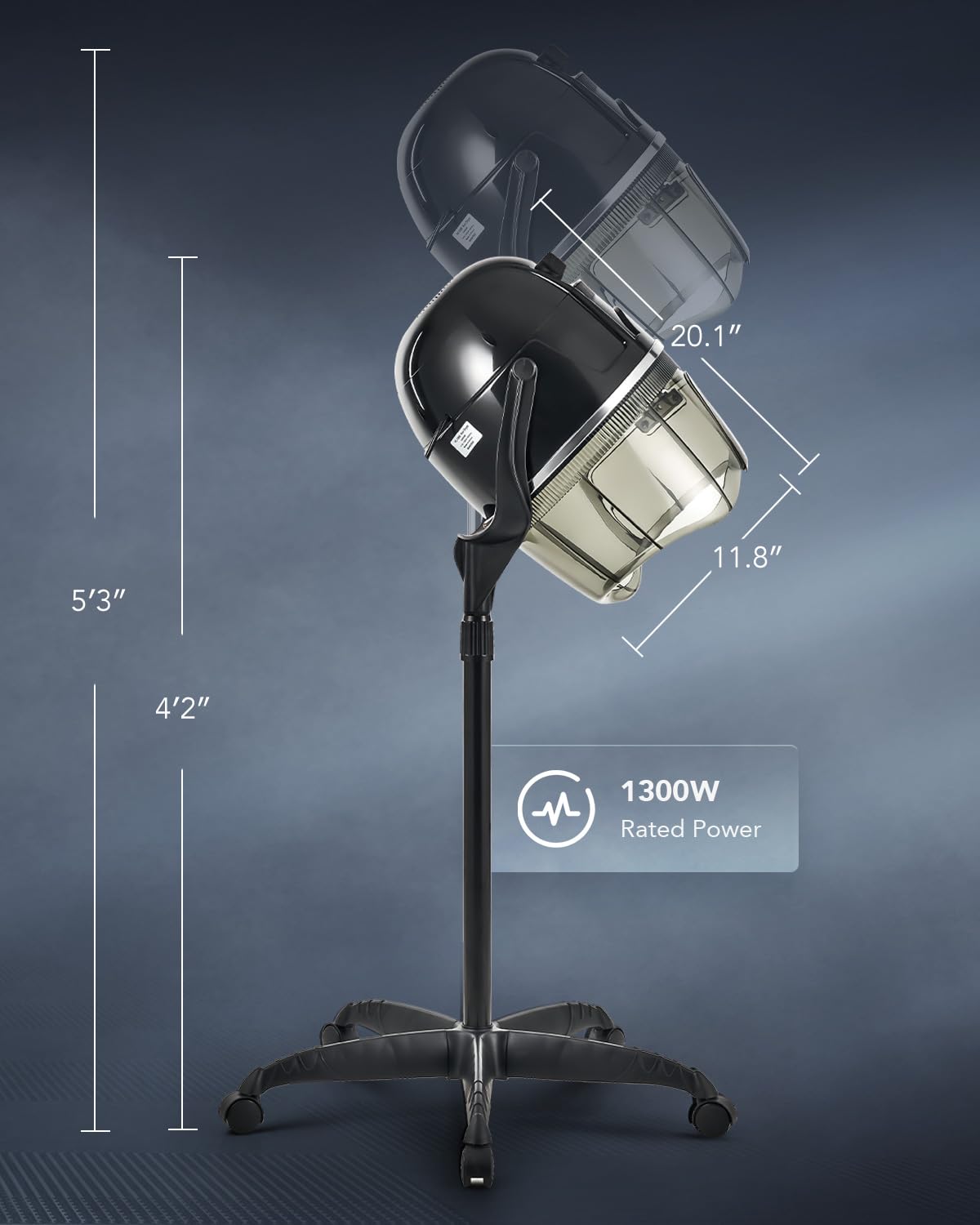 CO-Z Professional Adjustable Hooded Stand-Up Hair Bonnet Dryer with Timer Swivel Caster Rolling Base for Beauty Salon or Home Use
