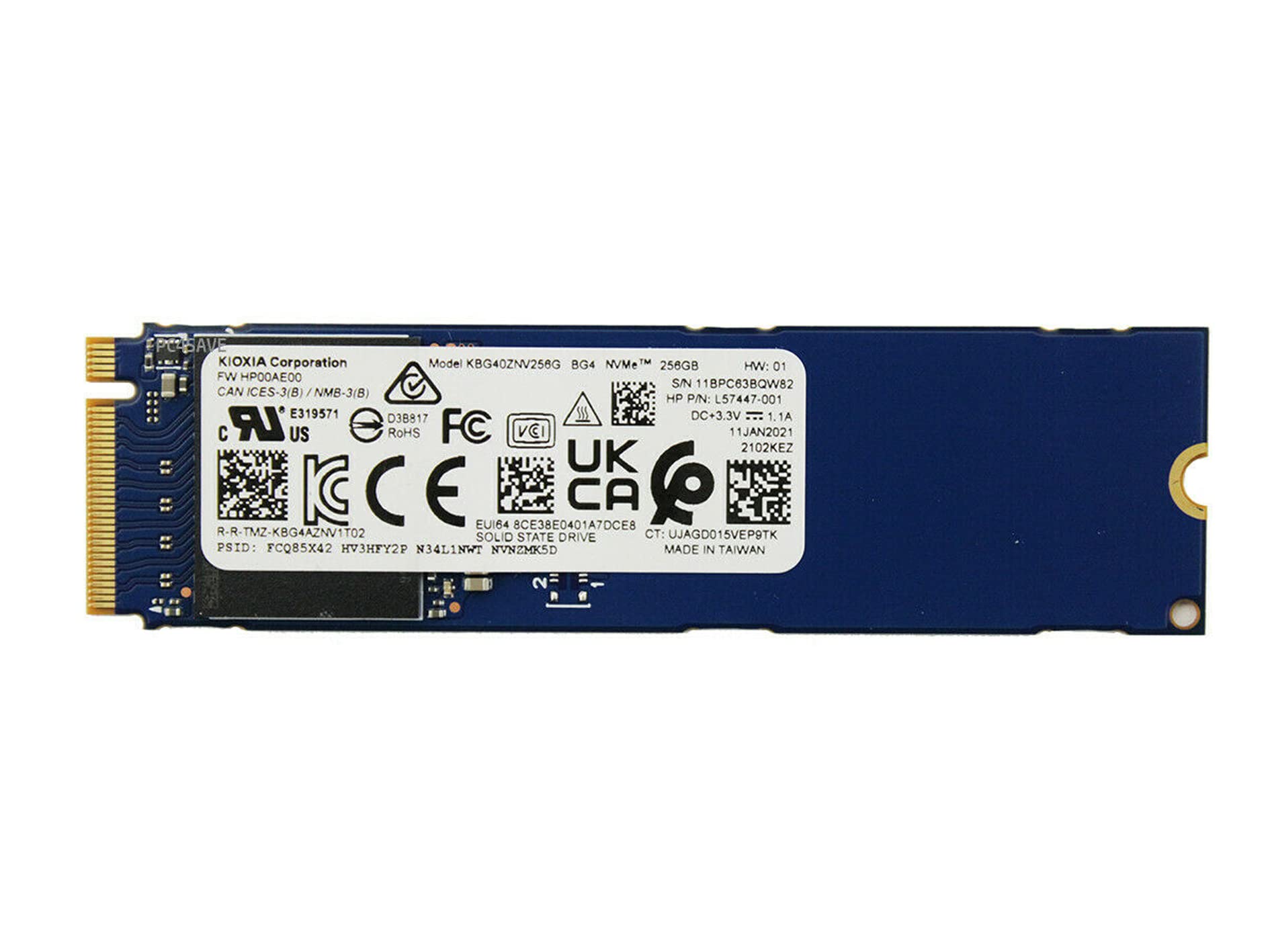 66 BTB Kioxia Internal SSD, 256GB BG4 PCIe Gen3 x4 NVMe M.2 2280, Model KBG40ZNV256G, OEM