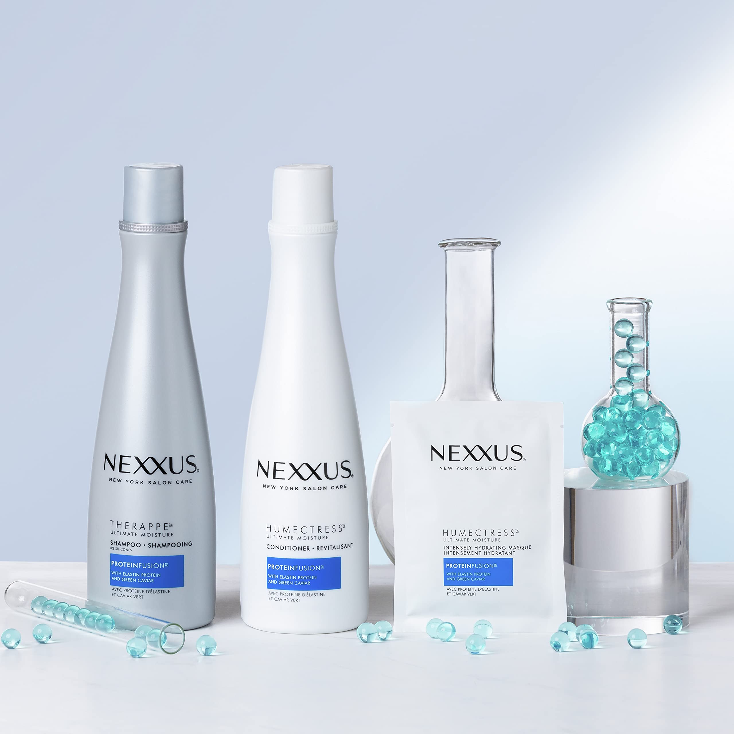 Nexxus Therappe Humectress Protein Fusion Shampoo, Conditioner, Hair Mask & Scrunchies for Dry Hair Beauty Gift Set