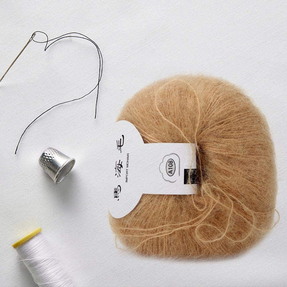26g/Roll Soft Angora Mohair Yarn Long Wool Knitting Yarn with A Crochet for Garments Scarves Sweater Shawl Hats and Craft Projects(Khaki)