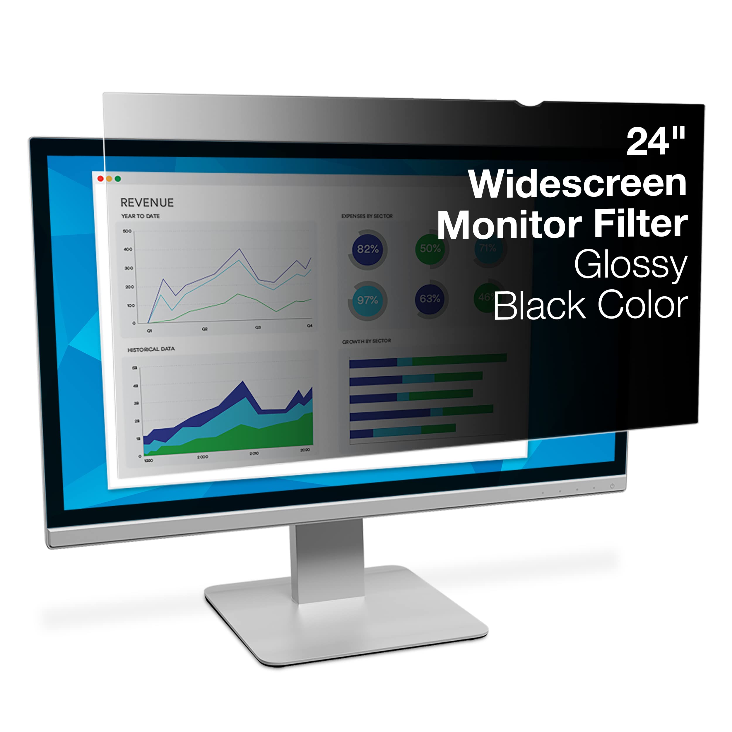 3M Privacy Filter for 24 Inch Widescreen Monitor, Reversable Gloss/Matte, Reduces Blue Light, Screen Protection, 16:9 Aspect Ratio (PF240W9B) , Black