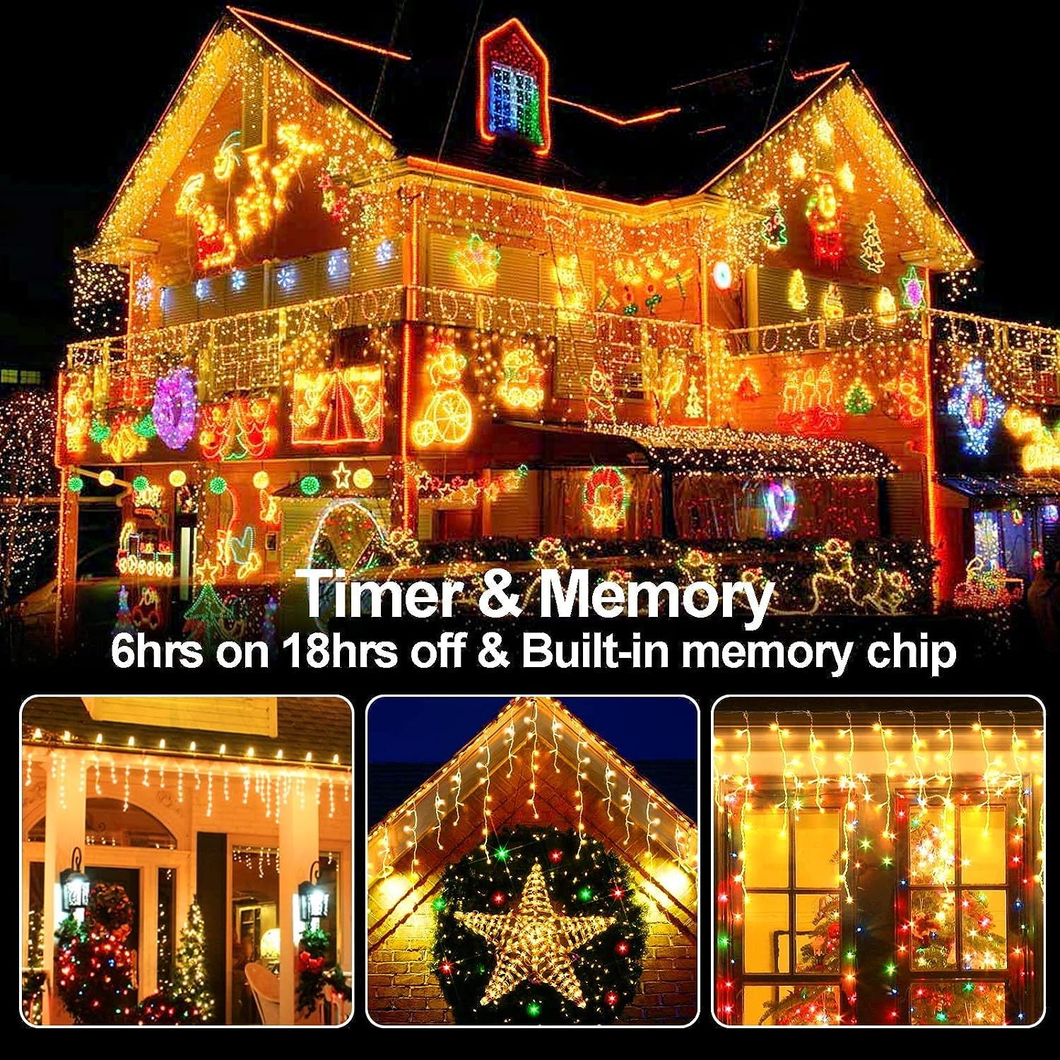 66ft Christmas Lights Outdoor Decorations 640 LED Long Xmas Curtain Fairy String Lights Plug in with Clear Wire 8 Modes Waterproof Memory Timer for Outside Holiday Wedding Party Decor-Warm White